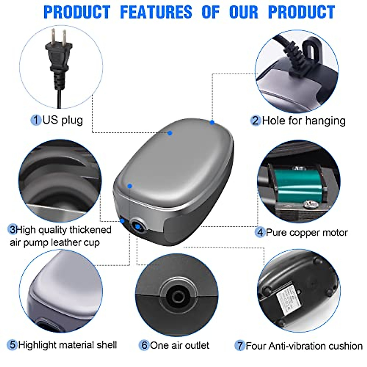 19.86/32.8/101.7 feet Aquarium Airline tubing air Stone for Fish Tank Aquarium Check Value Aquarium Suction Cups Aquarium air Controller and I T Connector (6.5 feet tubing with 1 Outlet air Pump)