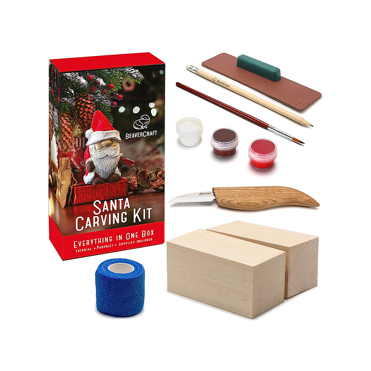 BeaverCraft DIY06 Santa Whittling Kit – Wood Carving Kit for Beginners – Wood Carving Tools Set, DIY Crafts for Adults – Woodworking Kits for Kids&Teens – Hobby Kits for Adults, Woodworking Gifts