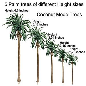 Model Trees Hobby Train Scenery Set Artificial Miniature Palm Coconut Weeping Willow Pine Décor Toy Kit with Green Leaves and Base DIY for Moss Landscape Tunnels Buildings Decoration AnyBack 18