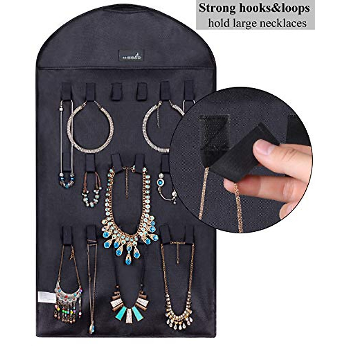 Misslo Jewelry Hanging Non-Woven Organizer Holder 32 Pockets 18 Hook and Loops - Black
