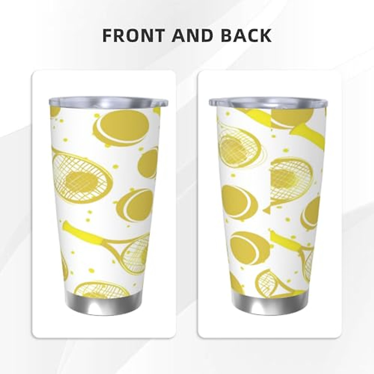 AYCZN Tennis 20 OZ Tumbler Stainless Steel Travel Coffee Mug, Sport Ball Insulated Water Bottle with Lid and 2 StrawsLeakproof Thermal Cup