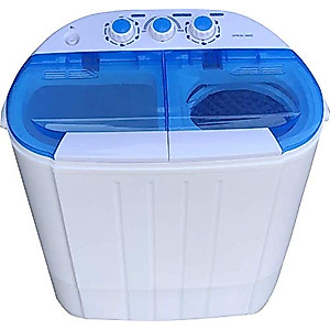 Portable Twin Tub Mini Washing Machine w/Spin and Dryer Function, Compact Design for College Dorms, Apartment, RV’s. Mini laundry Barrel Washer for Baby Clothes, Underwear, Delicates and More-Blue