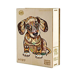 Funnli Wooden Puzzles for Adults - 200 Pcs Dachshund Wooden Jigsaw Puzzle - 11.8 * 9.8in Wooden Cut Puzzle with Box- Family Game Play Collection- Challenging Unique Shape Jigsaw Puzzles Gifts