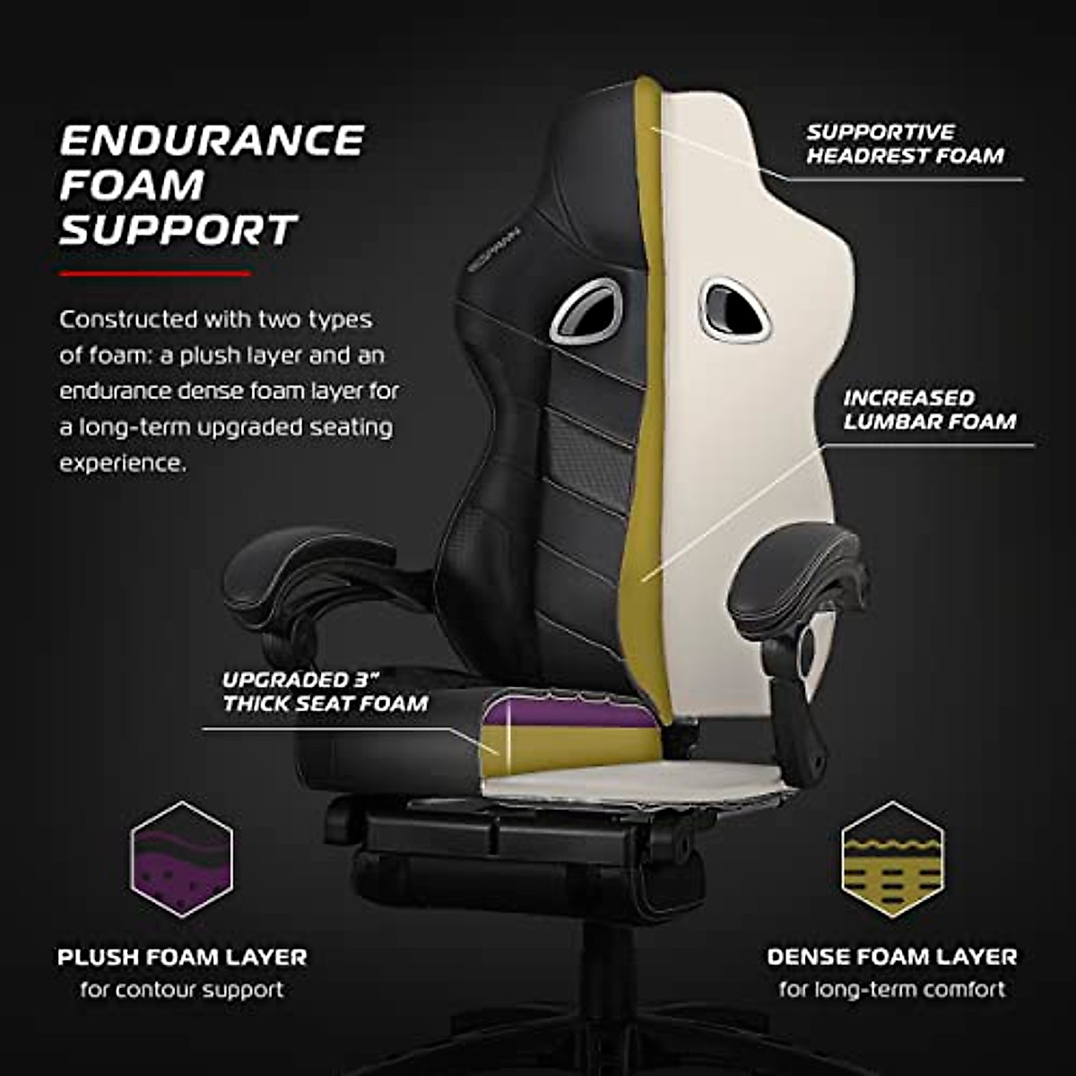RESPAWN 110 Pro Gaming Chair - Gaming Chair with Footrest, Reclining Gaming Chair, Video Gaming Computer Desk Chair, Adjustable Desk Chair, Gaming Chairs For Adults With Headrest Pillow - Black