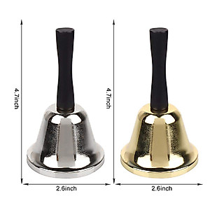 12Pcs Hand Bells Silver and Gold Steel Service with Black Wooden Bell for School Church Adults Classroom Wedding Decorative
