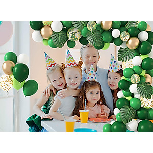 Amandir 163Pcs Jungle Party Balloons Garland Arch Kit, Gold Green Balloons Dinosaur Party Decoration with Palm Leaves for Safari Animal Wild One Birthday Baby Shower Decoration Party Supplies