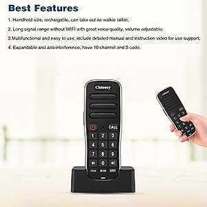 Chtoocy Rechargeable Intercoms Wireless for Home 1 Mile Range 10 Channel, Handheld Wireless Intercom System for Home Business Office, Home Room to Room Communication System (2 Packs, Black)