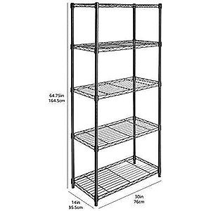 HKYH 5-Shelf Heavy Duty Shelving Storage Wire Rack w/Wheel Casters - 30x14x65 Black Generic Storagerack Closet organizers and storage Organization and storage Storage shelves Closet storage Boo