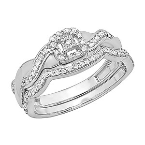 Dazzlingrock Collection 0.30 Carat (ctw) Sterling Silver Round Diamond Ladies Swirl Bridal Engagement Ring Set 1/3 CT, Size 7.5