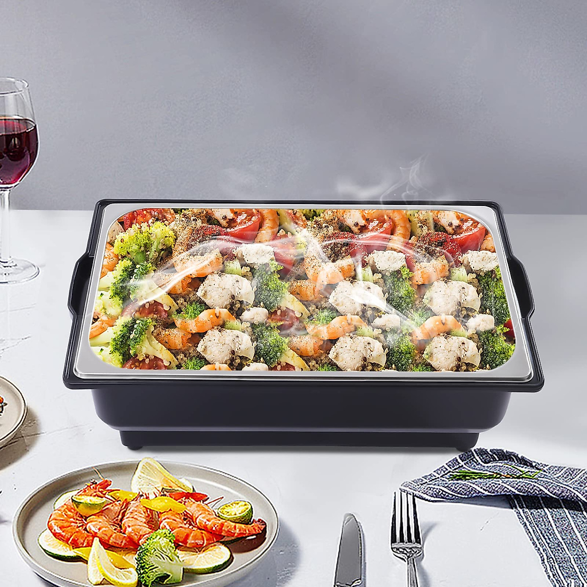 9 Qt Electric Chafing Dish, Chafing Dish with Tray & Lid, Chafing Dish Buffet Set, Food Warmer Buffet Server for Restaurant, Buffet, Hotel, Temp Adjustable 149-185℉