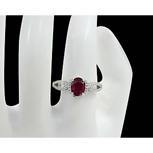 8X6 MM Natural Red Ruby Oval Cut Gemstone 925 Sterling Silver July Birthstone Solitaire Unisex Proposal Ring Love and Friendship Gift For Girlfriend (Rhodium Plated Silver, 8.5)