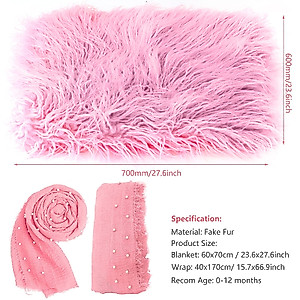 SPOKKI 5 Pcs Newborn Photography Props Outfits 35x67 Baby Long Ripple Wrap and Toddler Swaddle Blankets Photography Mat with Cute Headbands for Infant Boys Girls(0-12 Months) (Pink)