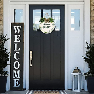 Aowotu Welcome Baby Sign Front Door Round Rustic Wood Sign Hanging Farmhouse Porch Outdoor Home Christmas Baby Shower Farmhouse Porch Wall Doors Doors Front Door Sign Decoration 12x12 Inch