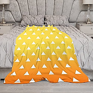 Demon Slayer Anime Zenitsu Throw Blanket Utra Soft Fade Resistant Bedding 50in x60in Japanese Anime Flannel Blanket for Couch Sofa Bed Office Outdoor Yellow Blanket
