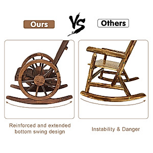 KINTNESS Wagon Wheel Wood Rocking Chair Outdoor Furniture Patio Chairs Armrest Rocker for Garden