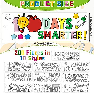 200 Pcs 100 Days of School Bookmark Blank Bookmarks to Decorate Cute Bookmarks Happy 100th Day Activities for 100 Days of School Decorations School Classroom Prize Reading Rewards Gifts for Kids Adult
