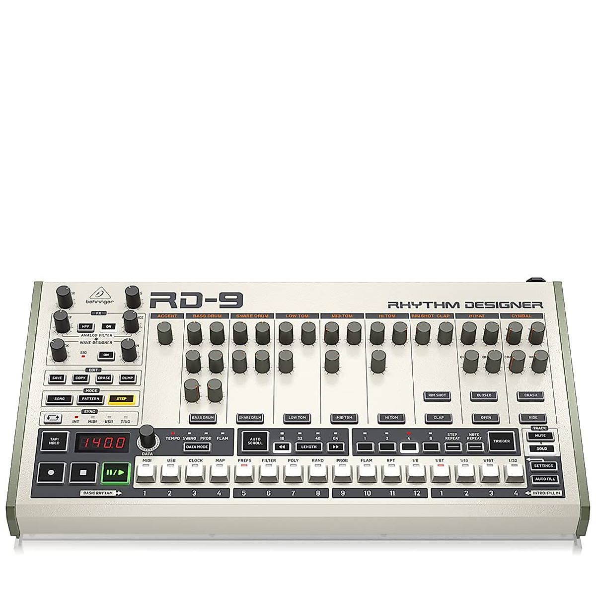 Behringer RHYTHM DESIGNER RD-9 Classic Analog/Digital Drum Machine with 11 Drum Sounds, 64-Step Sequencer, Wave Designer and Dual-Mode Filter