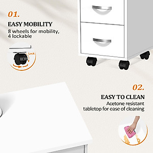 mefeir Manicure Table Nail Desk w/Cabinet, Drawers, Wheels & Wrist Rest, Spa Salon Beauty Home Wooden Technician Workstation Nail Art Equipment for Nail Tech