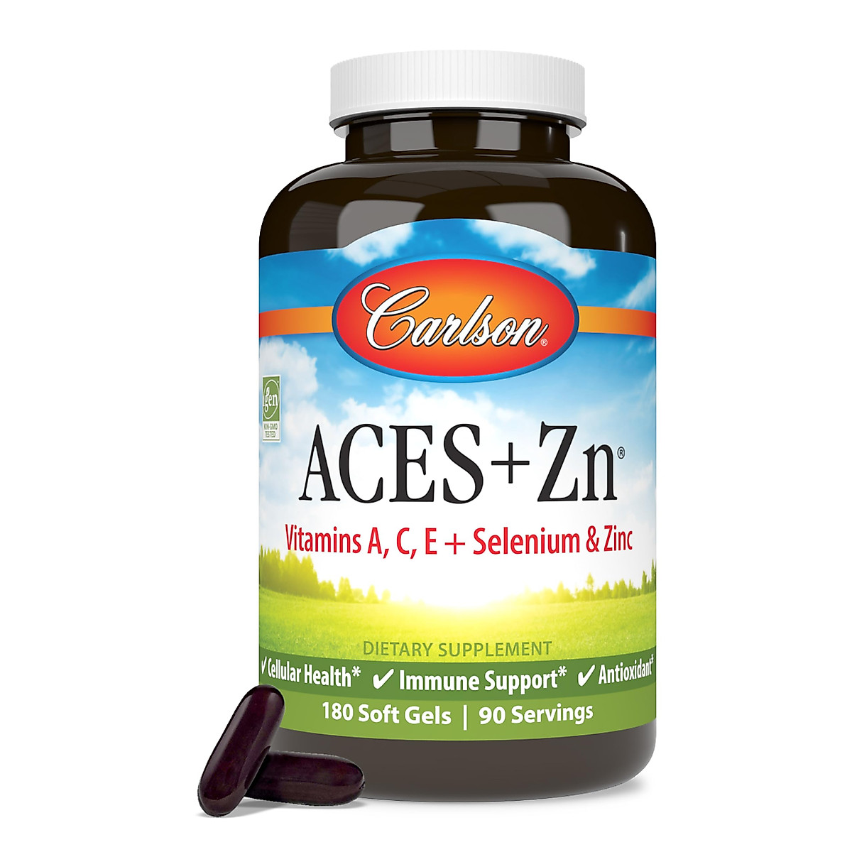 Carlson - ACES + Zn, Vitamins A, C, E + Selenium & Zinc, Cellular Health & Immune Support, Antioxidant, 180 Softgels