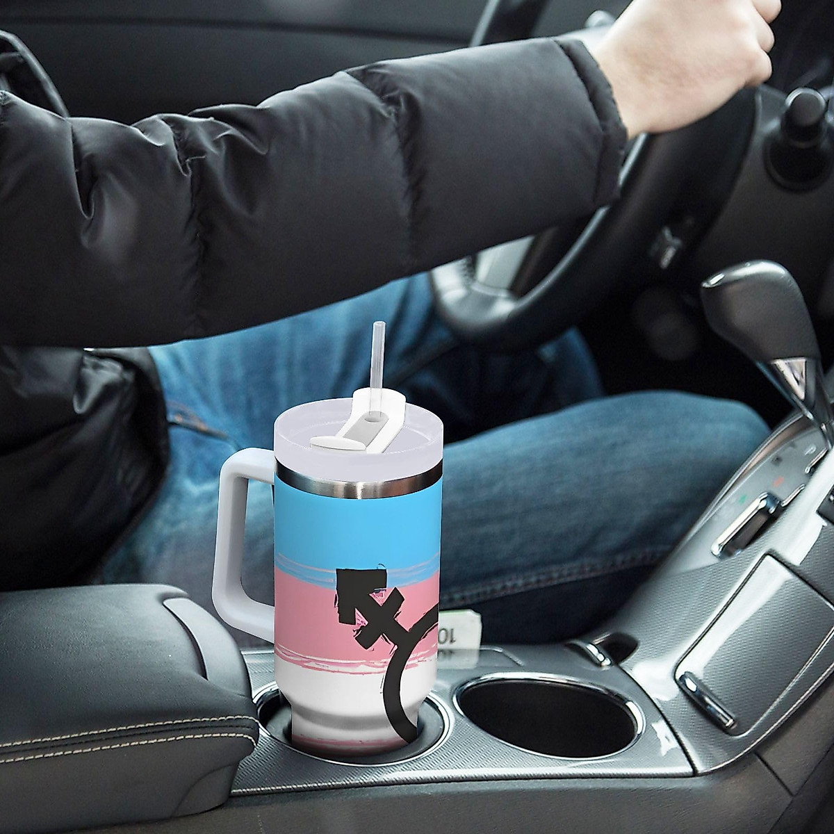 Transgender Transsexual Pride Steel Insulated Tumbler with Lid and Straw for Water, Insulated Tumbler Cup 40 OZ / 1.18 L