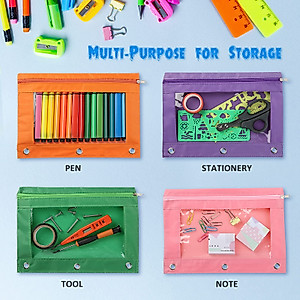 Marspark 48 Pieces 3 Ring Pencil Pouch Bag Bulk Zipper Pouches for 3 Ring Binder with Clear Window for Pencil Cases Office Supplies(Multicolor)