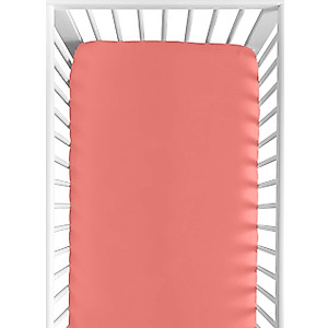Fitted Crib Sheet for White and Coral Diamond Baby/Toddler Bedding - Solid Coral