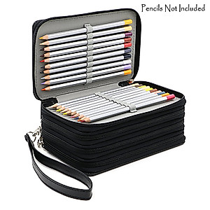 BTSKY® PU Leather Colored Pencil Case with Compartments-72 Slots Handy Pencil Holder for Watercolor Pencils, Ordinary Pencils (Black)