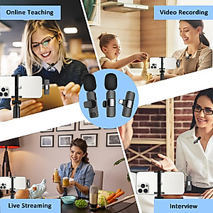 Wireless Lavalier Lapel Microphone for iPhone 15 Series/Android/Computer - Bluetooth Mini Phone Microphones for Video Recording - 2 Clip on Mics with USB C Interface for Tiktok YouTube Vlog