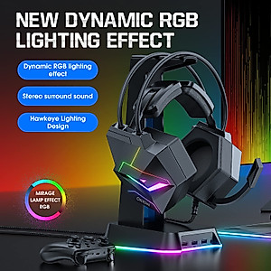 ONITOON Gaming Headset, PS4 7.1 Surround Gaming Headphones with Noise Cancelling Microphone, RGB Streamer Effect, Ultralight Comfortable Soft Flying Wing Head Beam for PS5, PSP, Laptop (7.1 Surround)