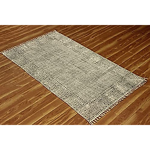 Casavani Indian Handmade Cotton Dhurrie Geometric Gray & Black Floor Carpet For Doormat Best Uses For Bedroom,Living Room,Dining Room,Kitchen,Purch,Balcony 6x8 Feet
