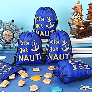 Kacctyen Let's Get Nauti Crew with Drawstring Gift Bag Nautical Anchor Cruise Goodie Bags for Party Decor, 7 x 10 Inch(12 Pcs)