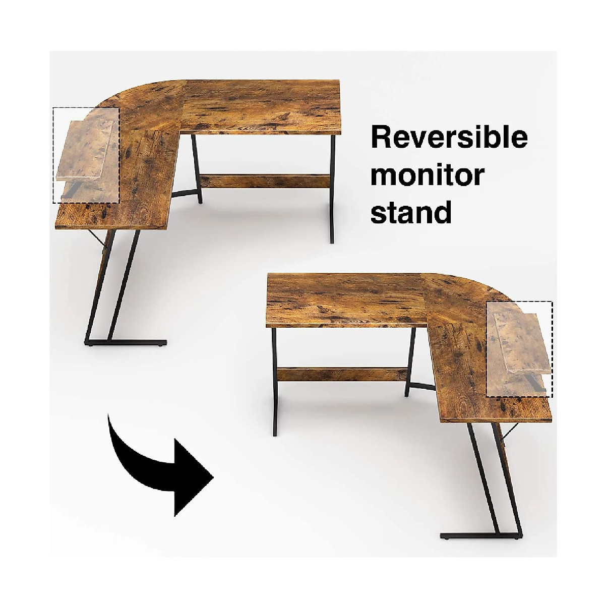 Escritorio en Forma de L, escritorio de esquina de oficina en casa, escritorio Grande para computadora de estudio con soporte de Monitor extraíble, Marrón