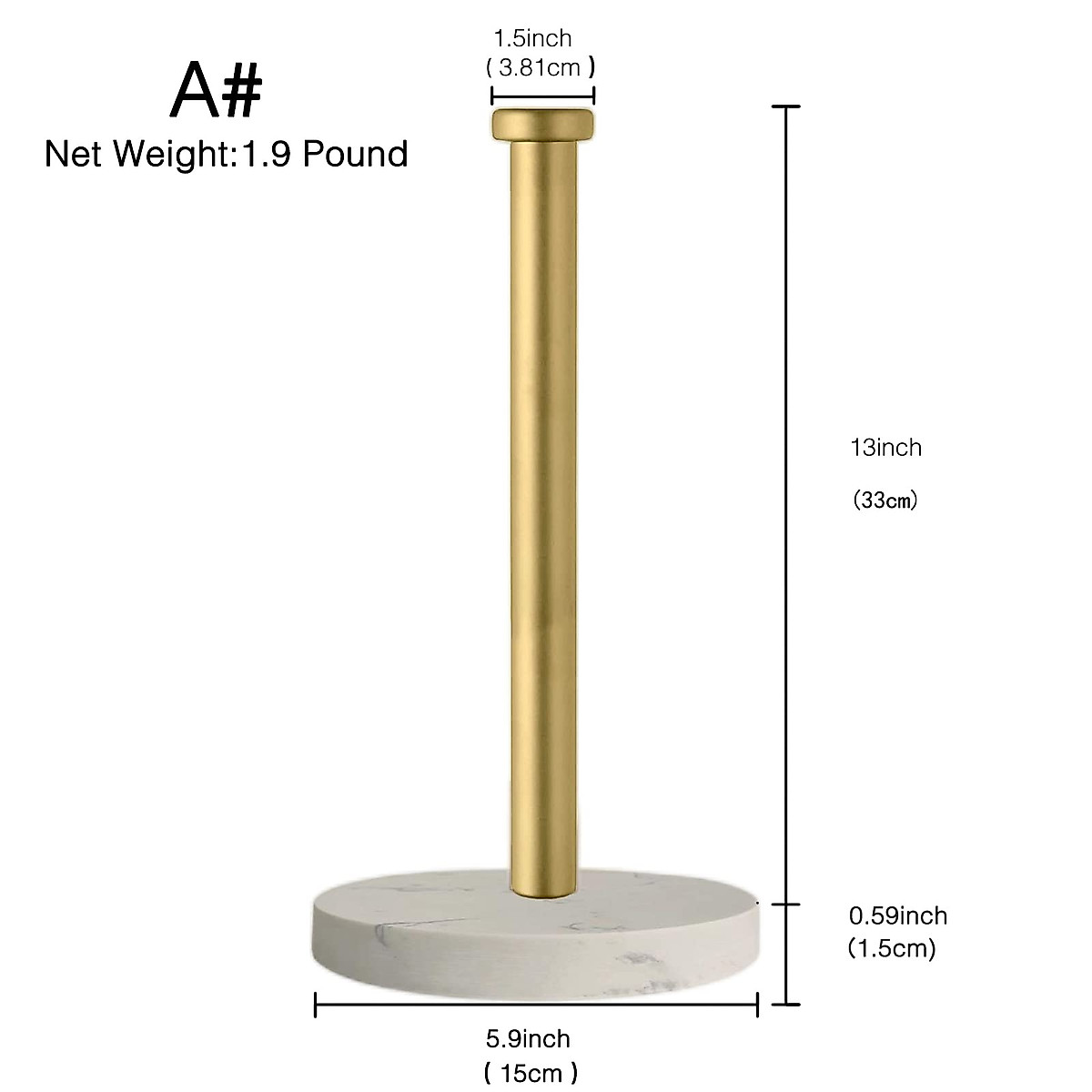 Paper Towel Holder Countertop, Standing Paper Towel Roll Holder for Kitchen Bathroom, with Weighted Marble Base for One-Handed Operation (Gold), Gold Paper Towel Holder, Marble Paper Towel Holder.…