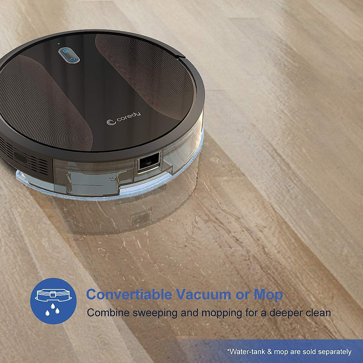 Coredy R580 Robot Vacuum Cleaner, Wi-Fi, App Controls, Work with Alexa, Sweep and Mop, 2000pa Strong Suction, Virtual Boundary Supported, Slim, Quiet Robotic Vacuum Cleaner Cleans Hard Floor to Carpet