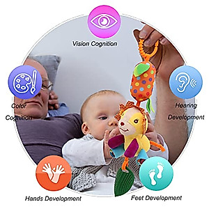 Bloobloomax Baby Soft Hanging Rattle, Car Seat Stroller Toys with Plush Animal C-Clip Ring for Infant Babies Boys and Girls 3 6 9 to 12 Months (12PCS-A)