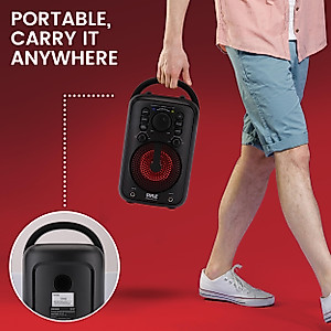 Pyle 4” Wireless BT Streaming Speaker - Portable Audio Speaker, with Two Microphones and Stand to Put Mobile Phone, 5.0 Bluetooth, Big Bass & Clear Sound, MP3, Classic Karaoke SystemP