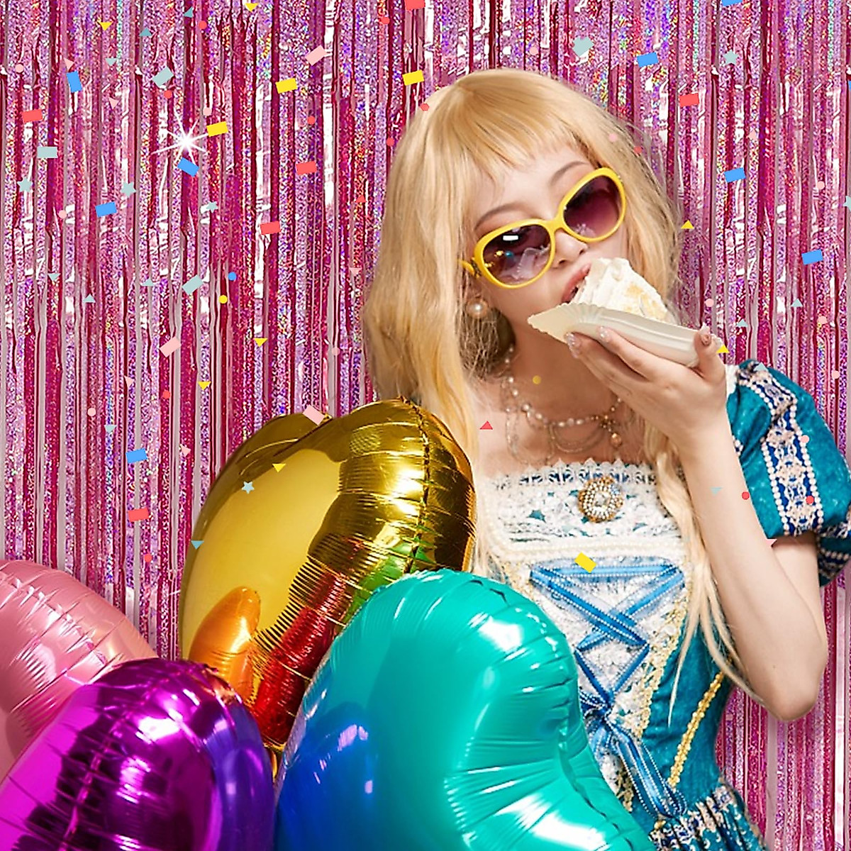 Tinsel Curtain Party Backdrop Pink Birthday Party Decorations 2 Packs Glitter Foil Fringe Curtain Party Decor Streamers Photo Booth for Birthday Christmas Wedding Halloween Graduation Decorations