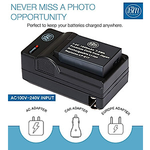 BM Premium LP-E17 Battery and Charger for Canon Rebel EOS R8, EOS R10, EOS R50, EOS R100, EOS RP, EOS M3, EOS M5, EOS M6, EOS M6 II, SL2, SL3, T6i, T6s, T7i, T8i, EOS 750D, EOS 760D, EOS 8000D