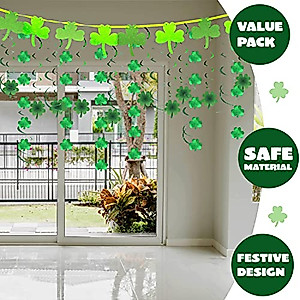 JOYIN 27 Pcs St. Patrick's Day Decoration with Irish Saint Patricks Green Shamrock Foil Strings, Hanging Swirls with Garland. St Patricks Ceiling Hanging and Wall Decoration