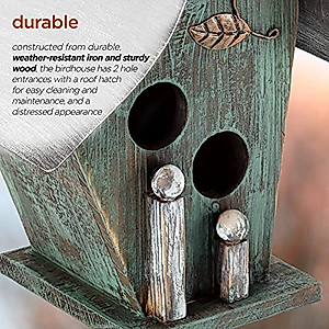 Alpine Corporation YEN134HH-TUR Wooden Birdhouse Outdoor Decor for Garden, Patio, Deck, Porch, 8" L x 6" W x 12" H with Rope: 21”H, Turquoise