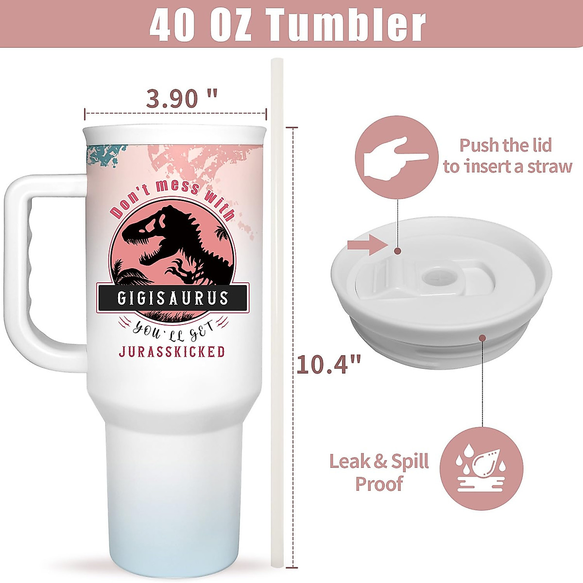 Gigi Tumbler Gift for Gigi For Mother's Day from Grandkids Gigis Gifts from Granddaughter Grandson - 40oz Funny Tumbler Dinosaur Cup -Unique Birthday Baby Christmas gifts for Gigis