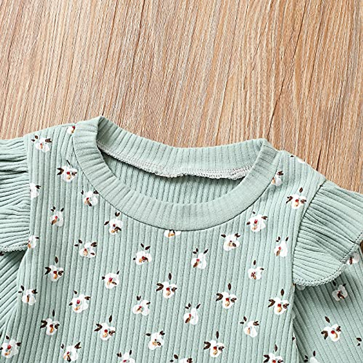 Kids Baby Girl Floral Clothes Set Ruffle Long Sleeve Pullover Tops + Bowknot Pants 2PCS Girls Outfits (Green, 2-3T)