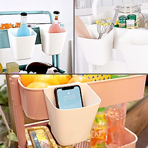 Vmiapxo 5 Pack Hanging Storage Containers, White Plastic, 4.5 x 4.5 x 5.12 inches, Hanging Bins, Cup Holder, Craft Supplies Organizer