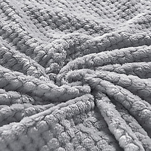 Exclusivo Mezcla Fleece Throw Blanket Extra Large, Super Soft and Warm Blankets for Couch, Sofa and Bed Waffle Textured, Cozy, Fuzzy and Lightweight (Light Grey, 50x70 Inches)