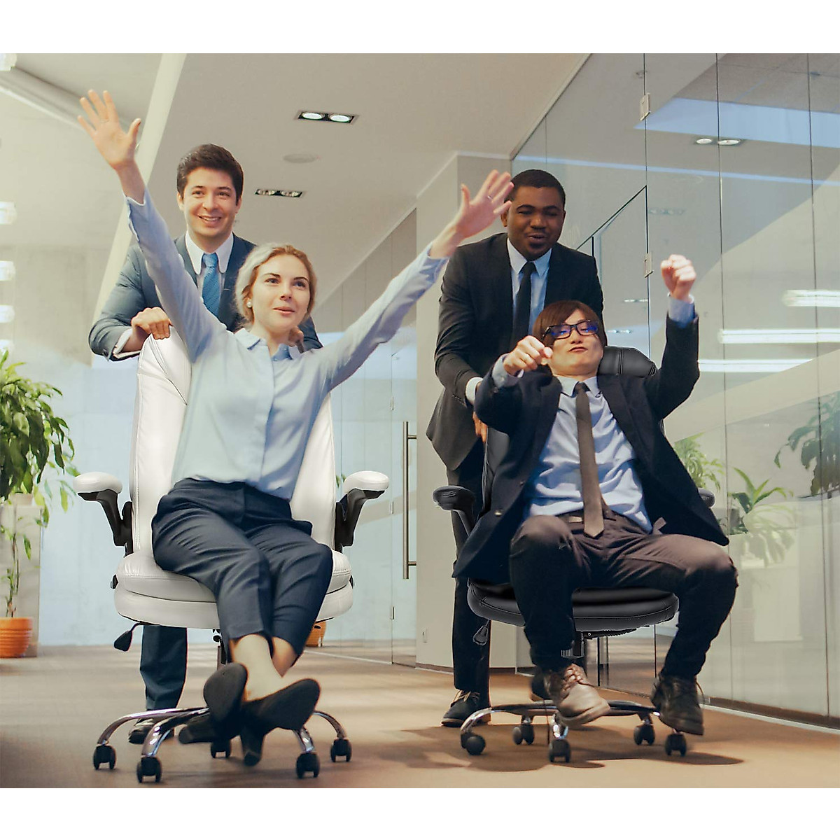 YAMASORO Ergonomic Executive Office Chair White High Back Leather Computer Chair Office Desk Chair with Flip-Up Arms and Comfy Headrest