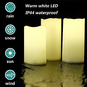 NONNO&ZGF 3X 6'' Outdoor Waterproof Flameless Candles, 3 Pack, Warm White LED Resin Rainproof Pillar Battery Plastic Candle with Remote Control/Timer.