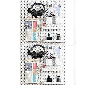 MULSAME Pegboard Combination Kit, Wall Mounted Storage Set with 8 Pegboards & 28 Accessories Hanging, White Peg Boards Organizer for Walls Display, Crafts Organization, Kitchen Organizer, 22" x 44"