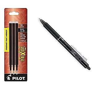 Pilot Gel Ink Refills for FriXion Erasable Gel Pen, Fine Point, Black Ink Bundle: Bundled with 1 Pack of Refills and 1 Frixion Pen