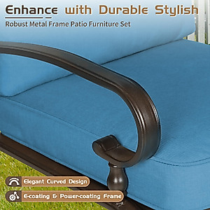 Oakmont 5Pcs Outdoor Furniture Patio Conversation Sets Loveseat, 2 Motion Spring Chairs with Coffee Table, Metal Frame Chair Set (Peacock Blue)