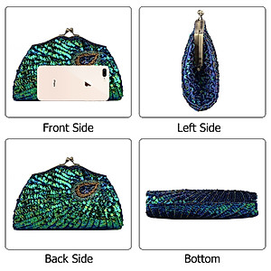KISSCHIC Women's Vintage Beaded Sequin Evening Bags and Clutches Peacock Blue Purses Handbags